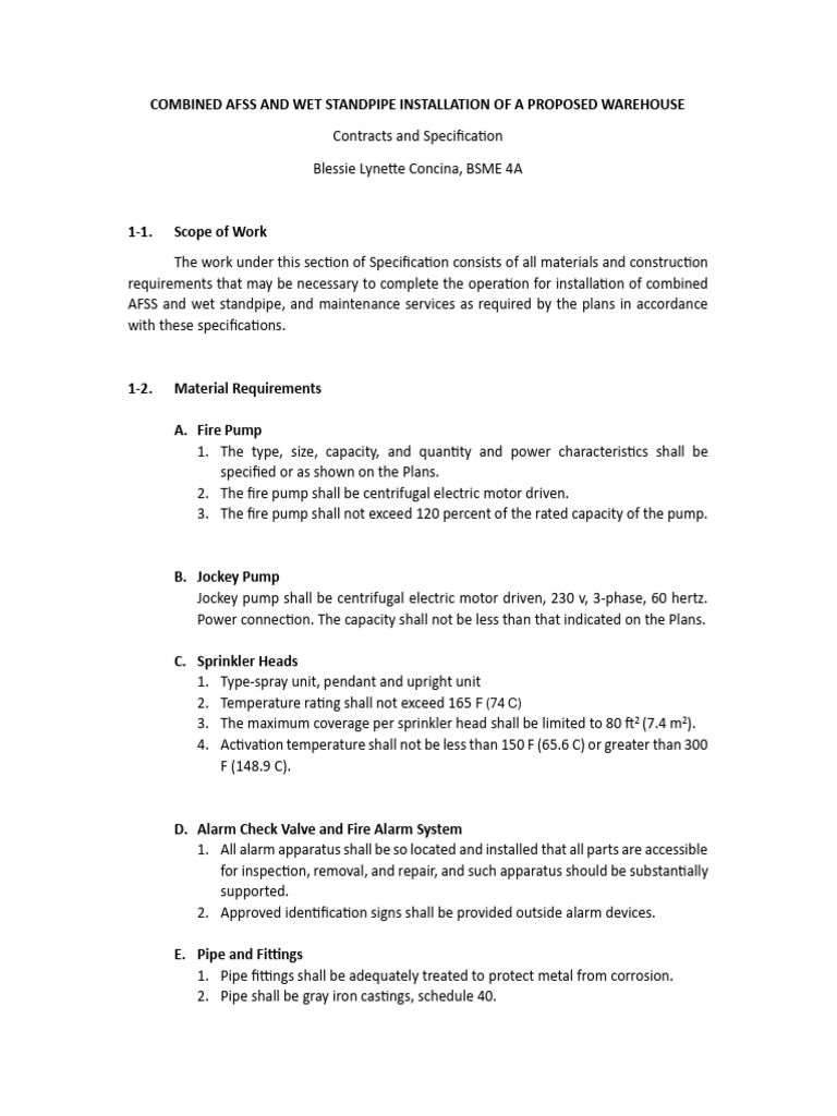 Combined Afss and Wet Standpipe Installation of A Proposed Warehouse ...