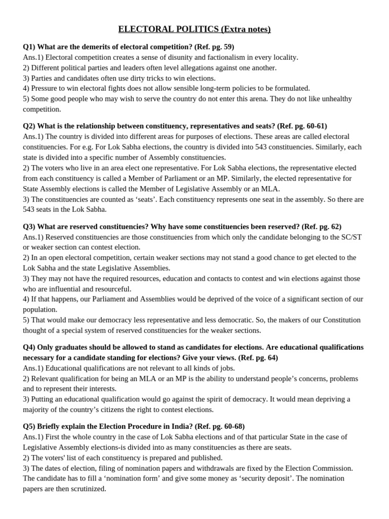 Electoral Politics - Extra Notes 1 | PDF | Elections | Voting