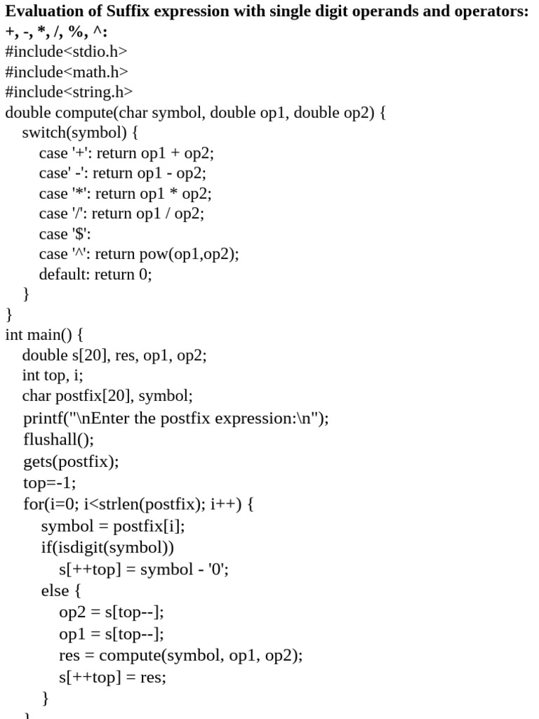Postfix Evaluation-Infix To Postfix-Tower of Hanoi | PDF | Computing | Software Engineering