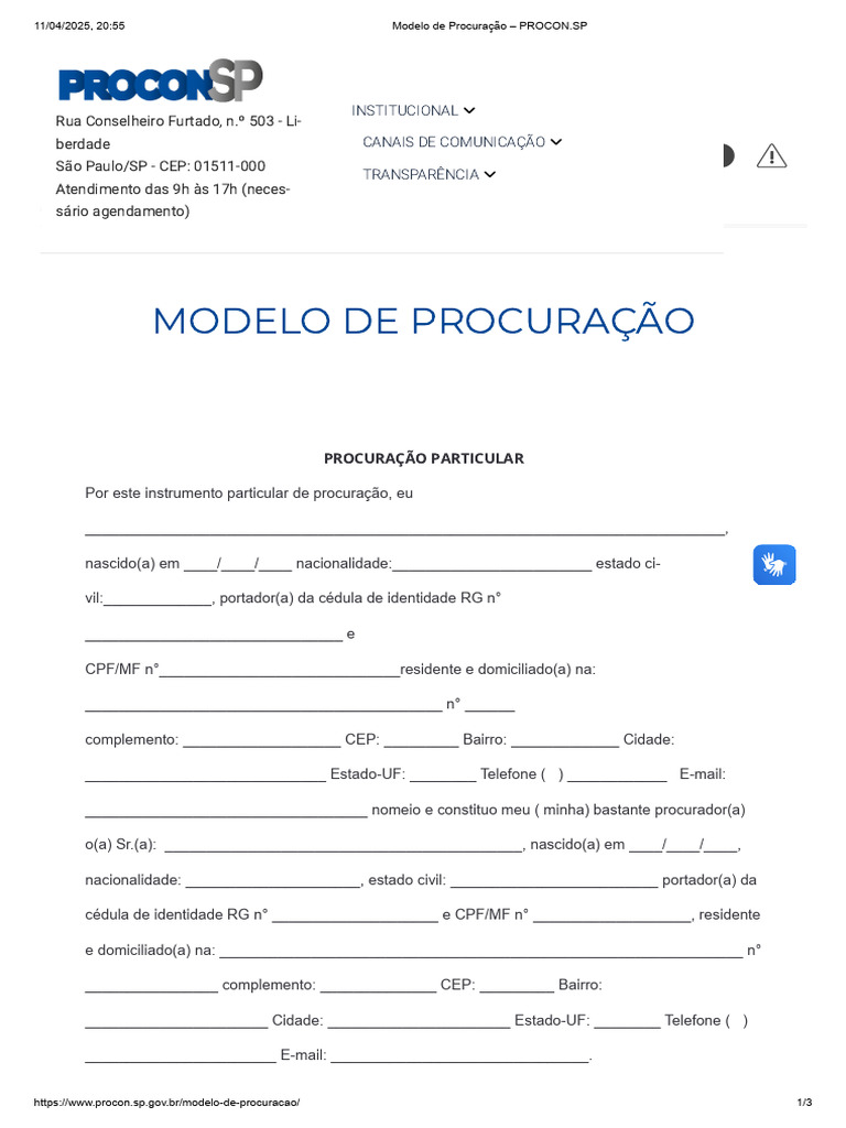 Modelo de Procuração - PROCON - SP | PDF
