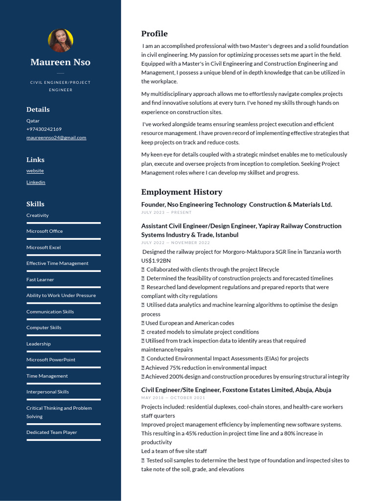 Maureen Civil Engineer Project Engineer CV | PDF | Business