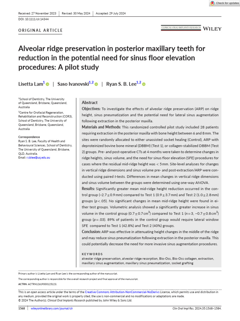 Clinical Oral Implants Res - 2024 - Lam - Alveolar Ridge Preservation ...