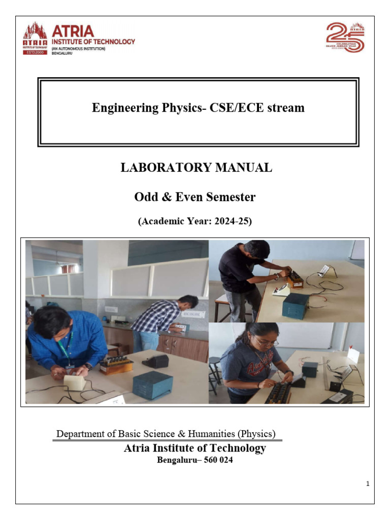 Physics Laboratory Manual 2024-25 | PDF | Inductance | Diffraction