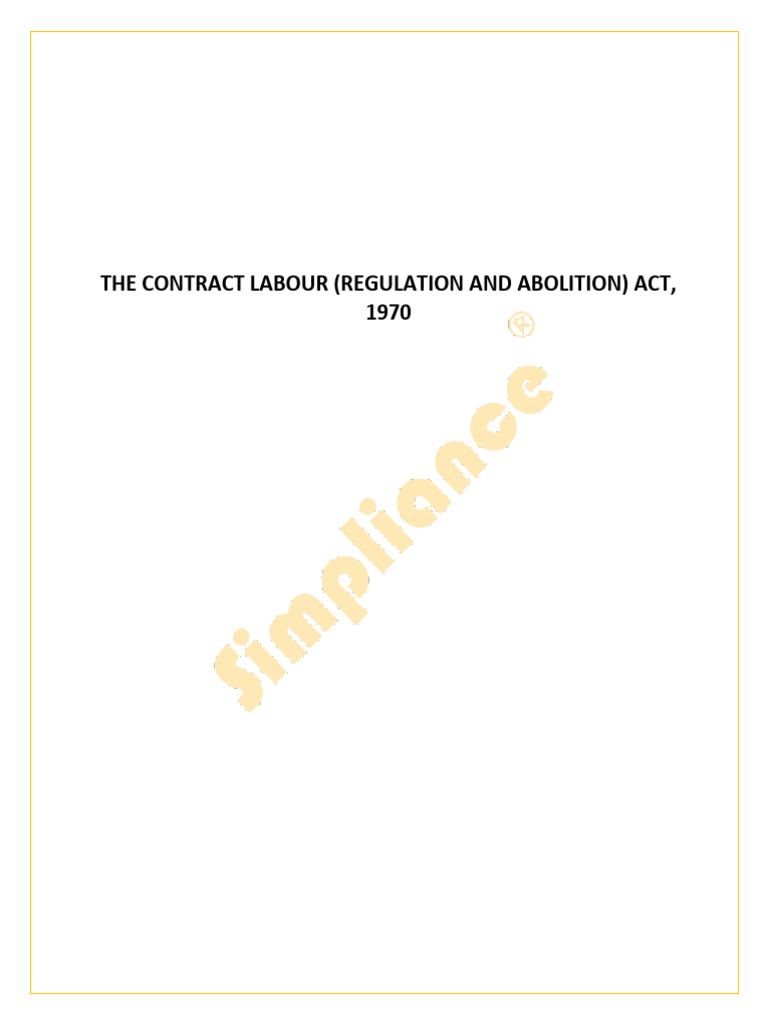 The Contract Labour (Regulation and Abolition) Act, 1970 | PDF ...