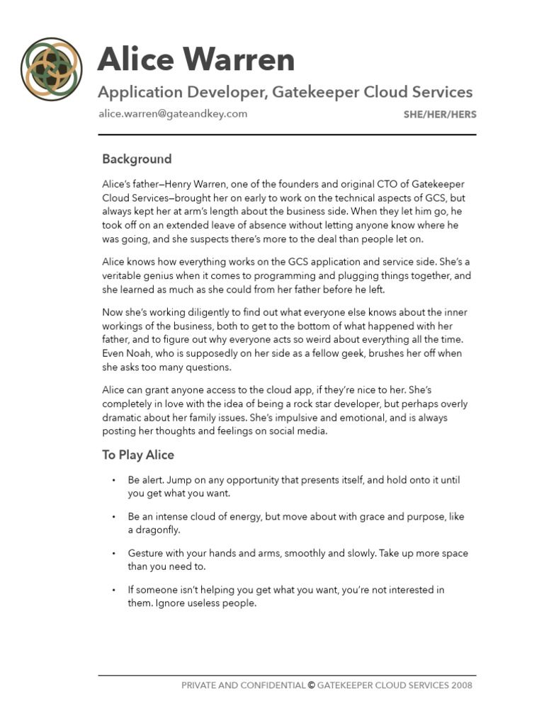 Character Sheet - Alice Warren | PDF