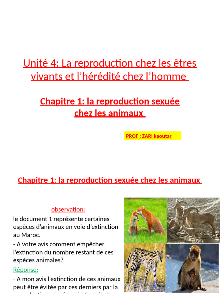 Unité 4 La Reproduction Chez Les Etres Vivants[1] | PDF | Fécondation ...