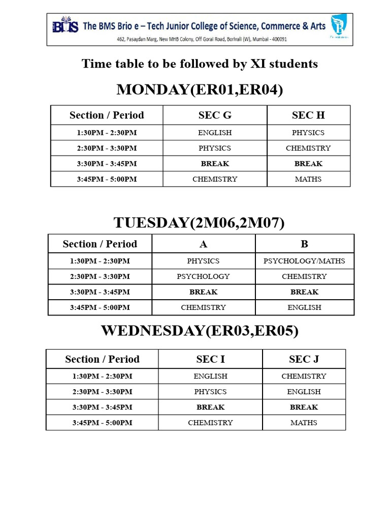 Timetable Xi | PDF