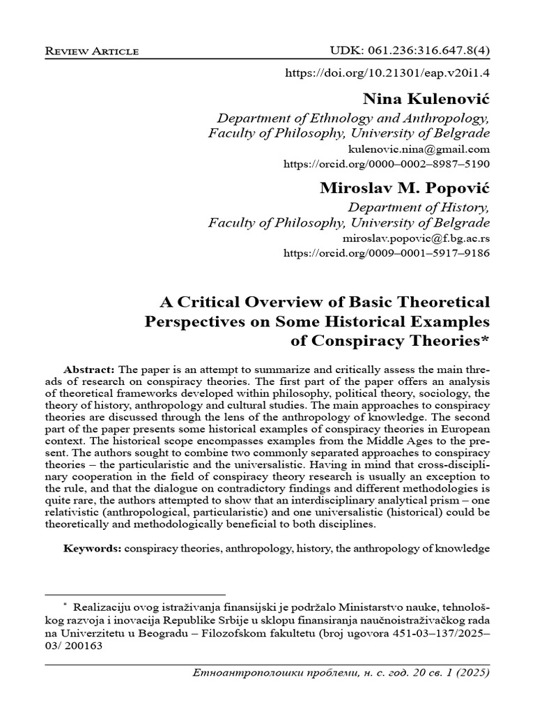 Nina Kulenovic Miroslav M Popovic A Crit | PDF | Conspiracy Theory ...