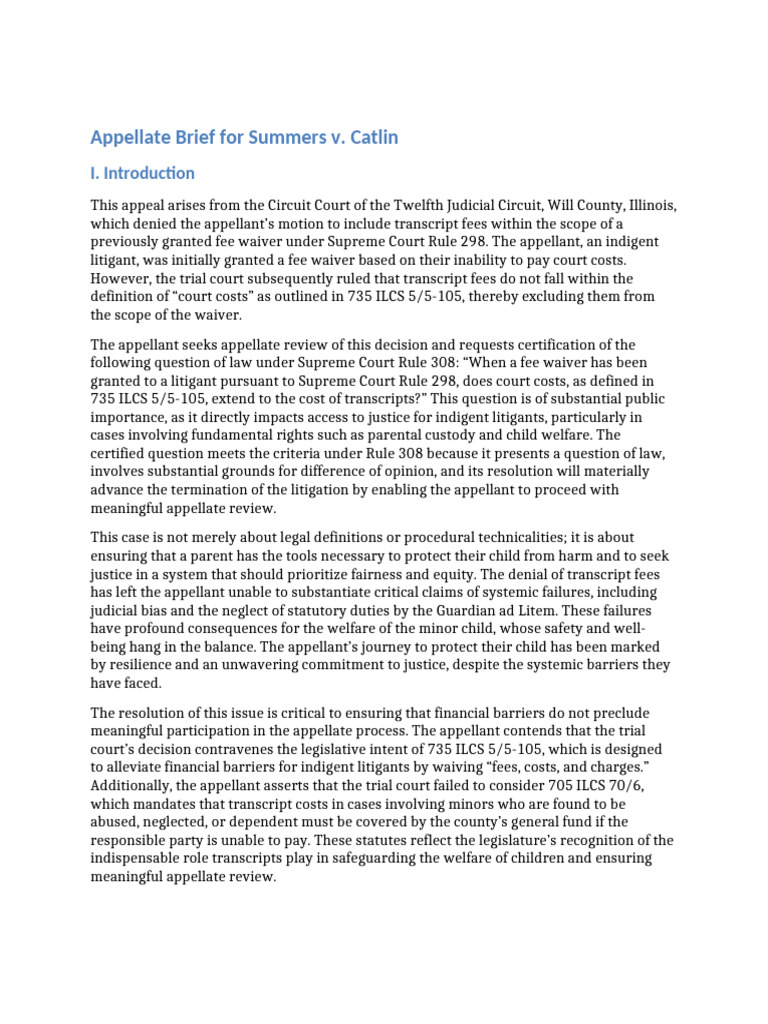 Appellate Brief For Summers V Catlin | PDF | Lawsuit | Pro Se Legal ...
