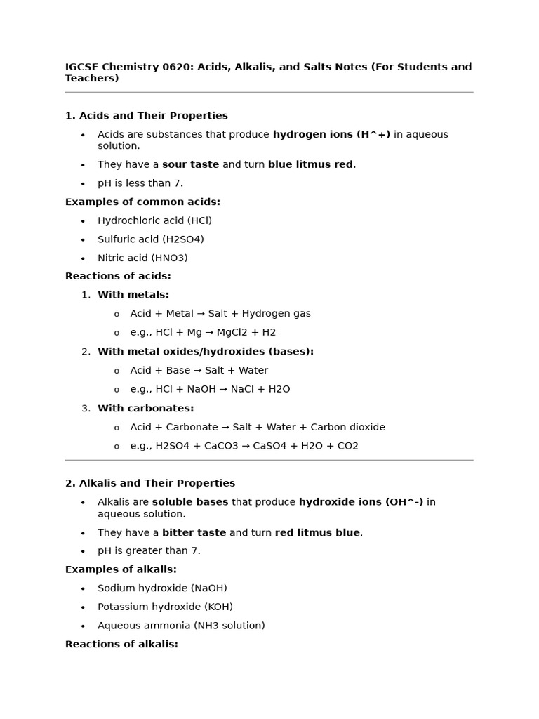 Acid, Bases and Salts IGCSE Chemistry | PDF | Acid | Salt (Chemistry)