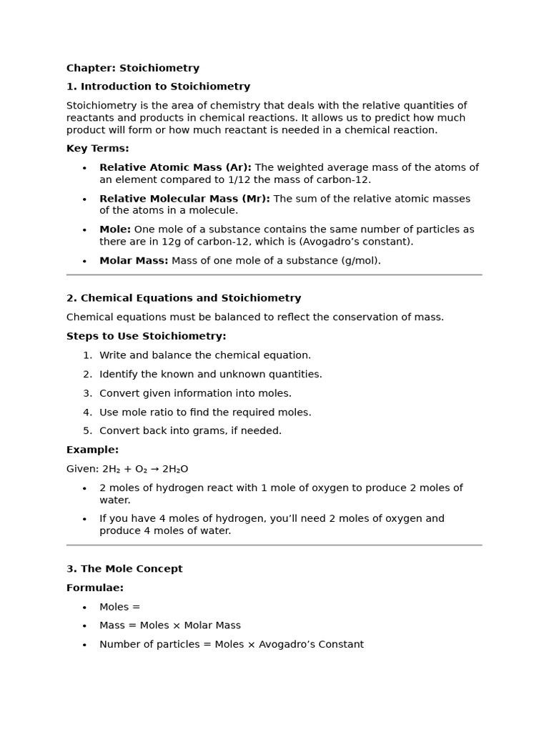 Stichiometry IGCSE Chemistry | PDF | Mole (Unit) | Stoichiometry