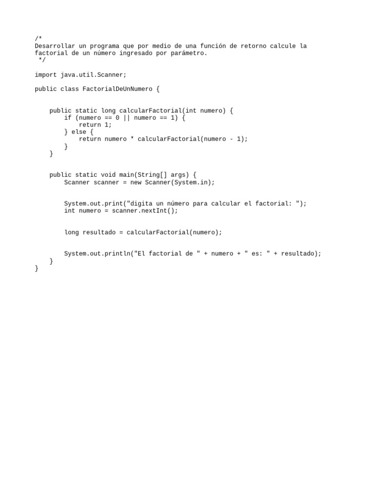 Calcular Factorial en Java | PDF