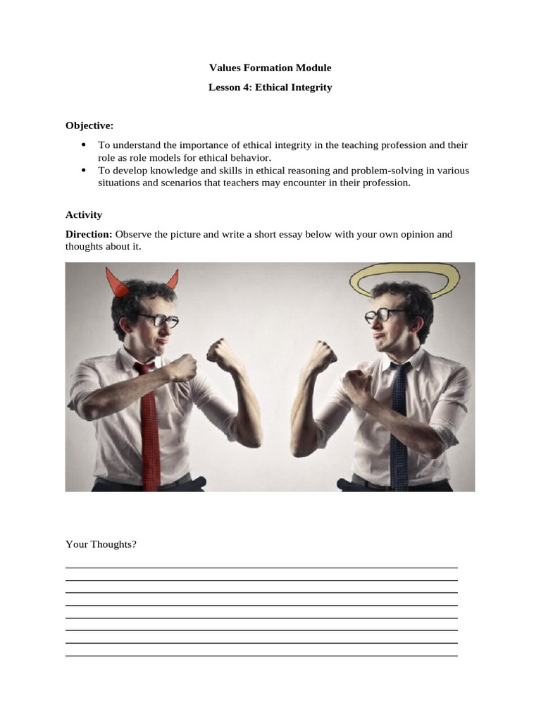 Values Formation Module (Lesson 4) - OJT | PDF | Integrity | Teachers
