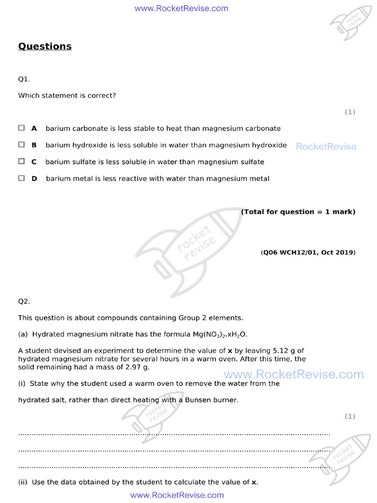 Ias Chemistry Ch8b Groups 1 and 2 Qp | PDF