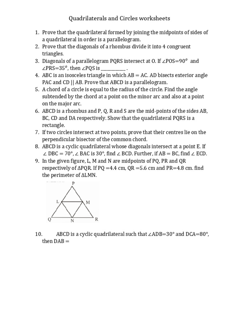 Quadrilaterals and Circles Worksheets | PDF