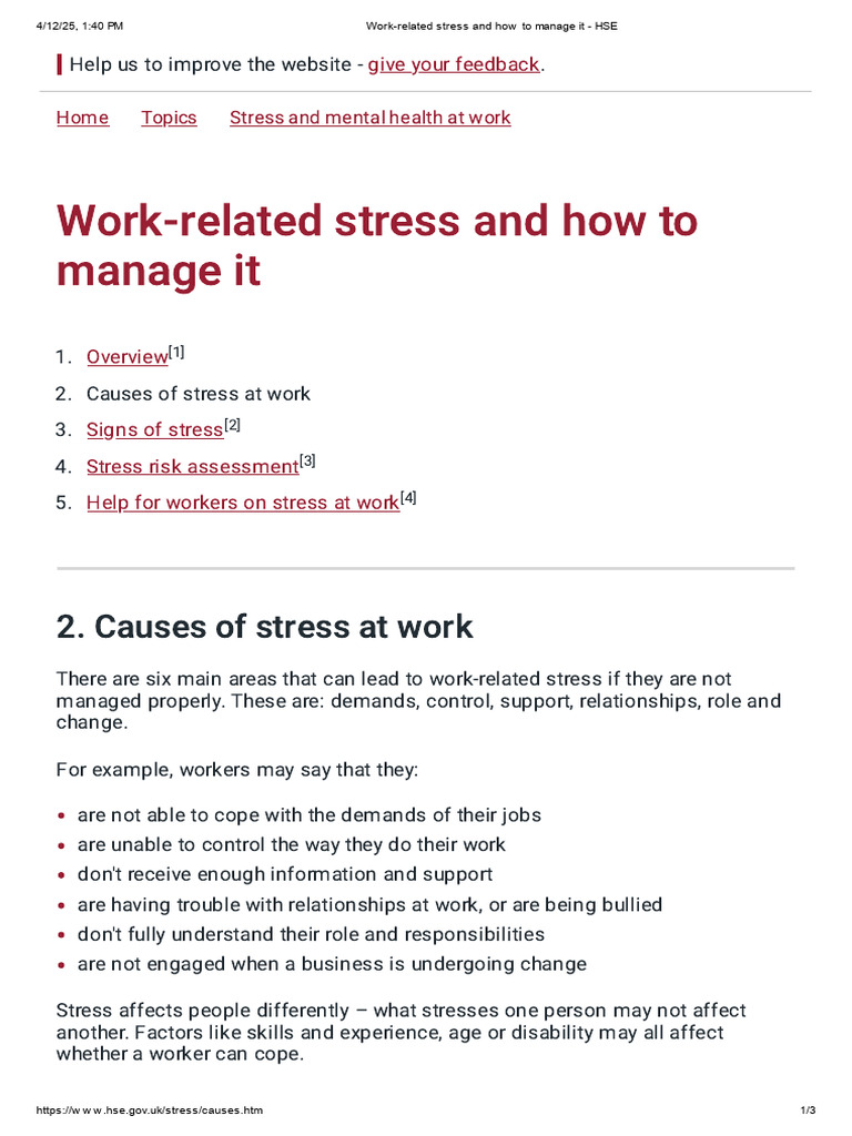 HSE Work-Related Stress Management Guide | PDF | Occupational Stress ...