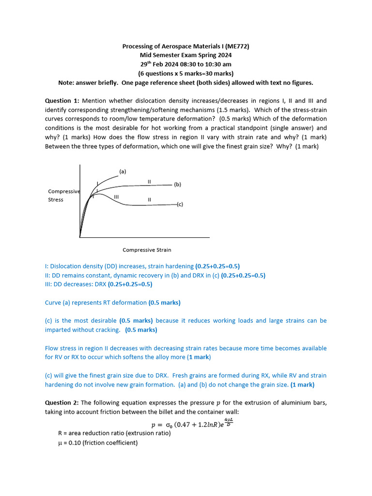 2024 Mid Sem Answers | PDF | Deformation (Engineering) | Extrusion
