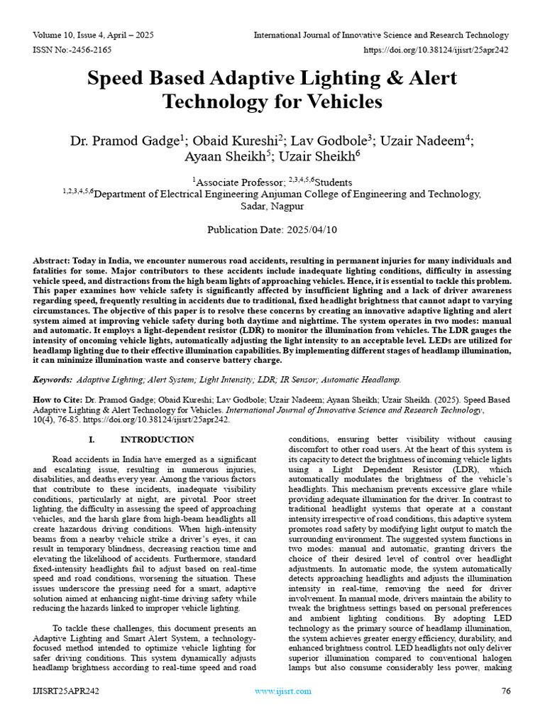 Adaptive Vehicle Lighting & Alert System | PDF | Headlamp | Lighting