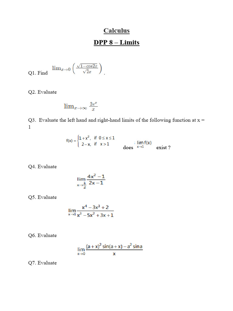Calculus Limits Practice Questions | PDF