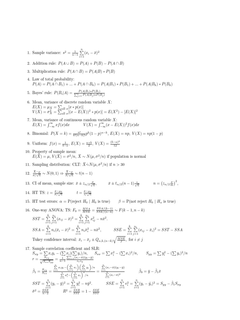 Statistical Concepts and Formulas Guide | PDF | Variance | Mathematical And Quantitative Methods ...