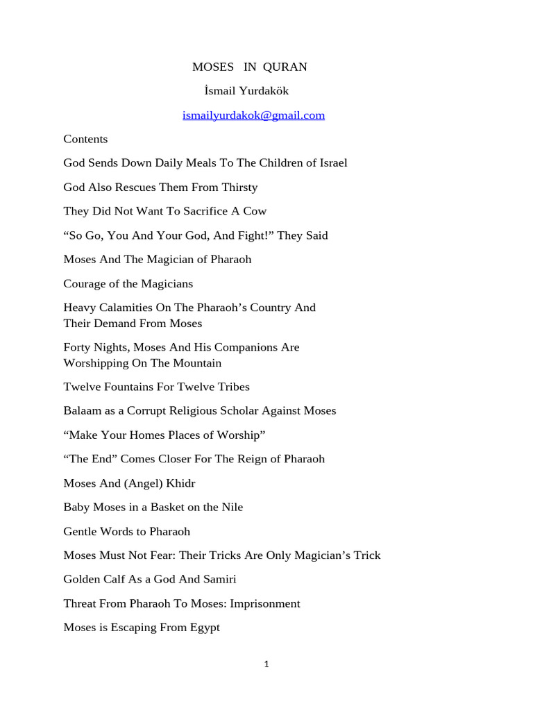 Moses in the Quran: Key Insights | PDF | Moses | Prophets And ...