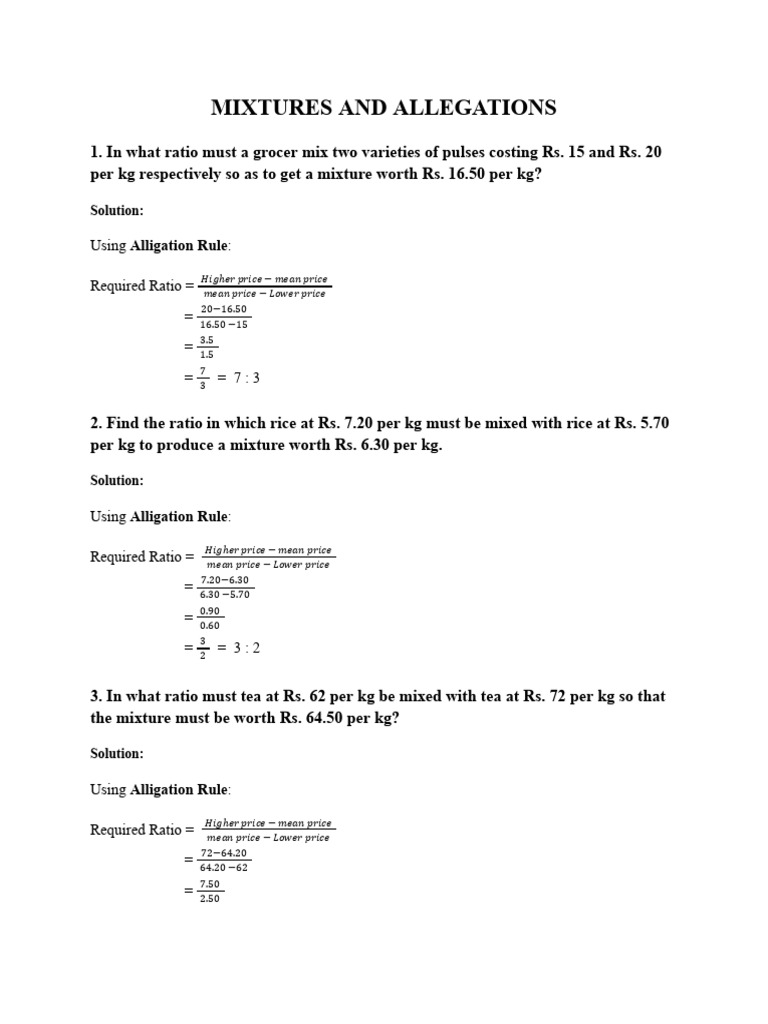 Mixtures and Allegations | PDF | Ratio | Percentage