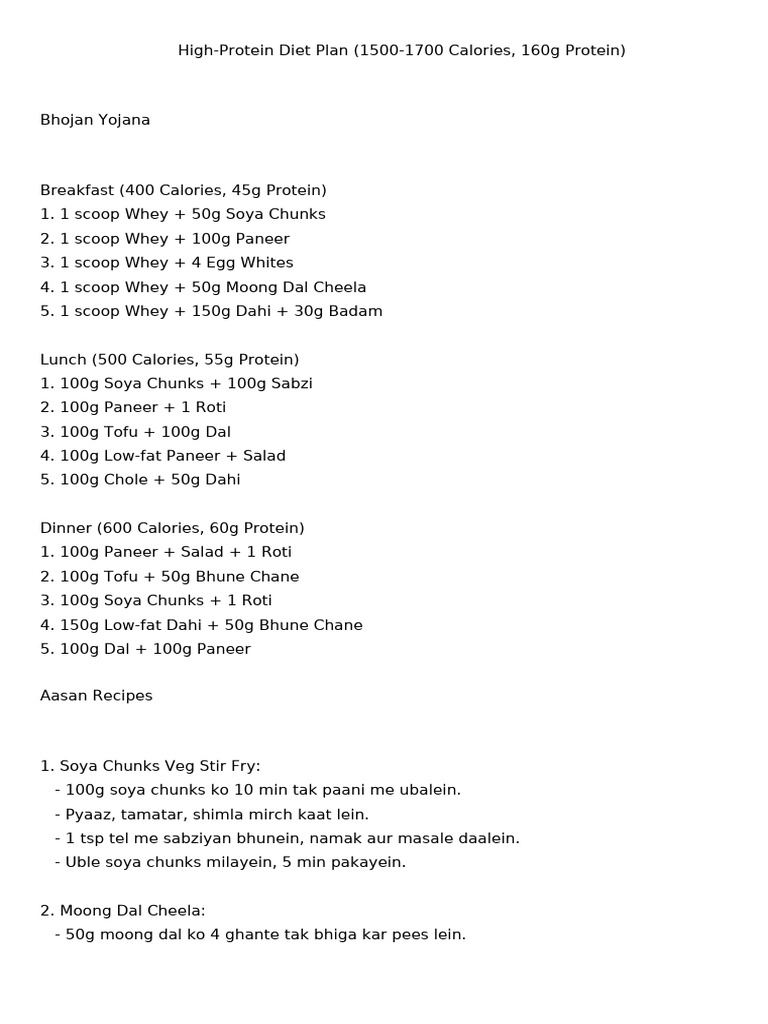 High Protein Diet Plan Hinglish | PDF