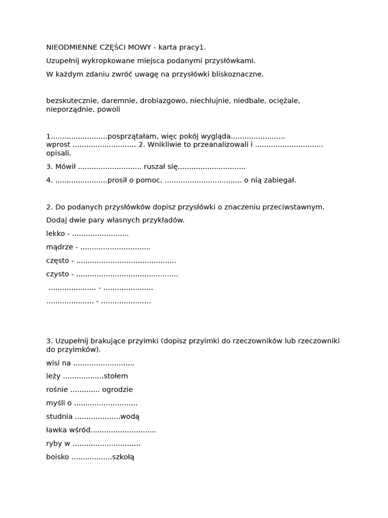 nieodmienne czesci mowy | PDF