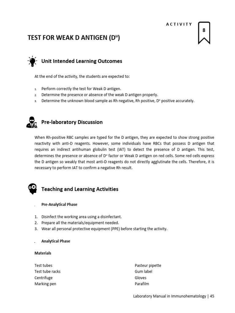 Weak D Antigen Testing Procedure | PDF | Immunology | Medical Tests