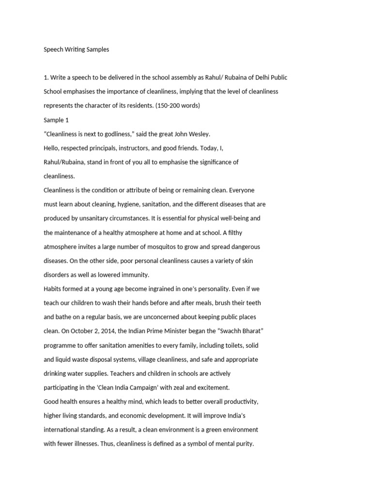 Effective Speech Writing Samples | PDF | Sanitation