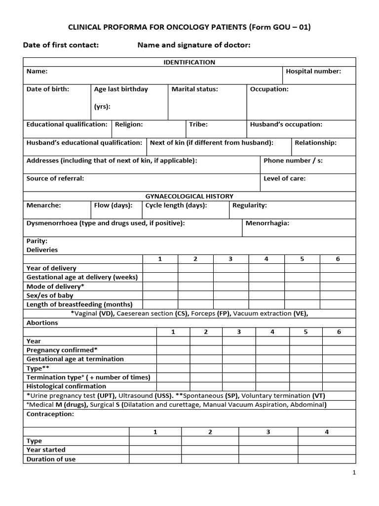 GOU 2 - Clinical Proforma | PDF | Abortion | Childbirth
