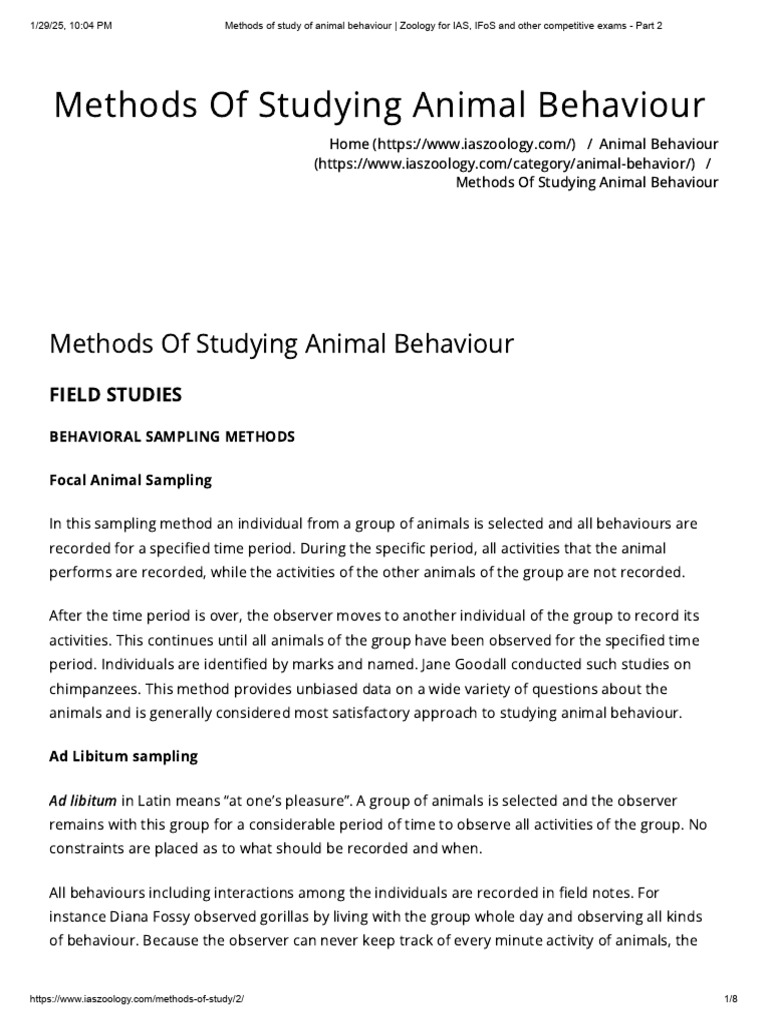 Approaches and Methods of Study of Animal Behaviour - Zoology For IAS ...