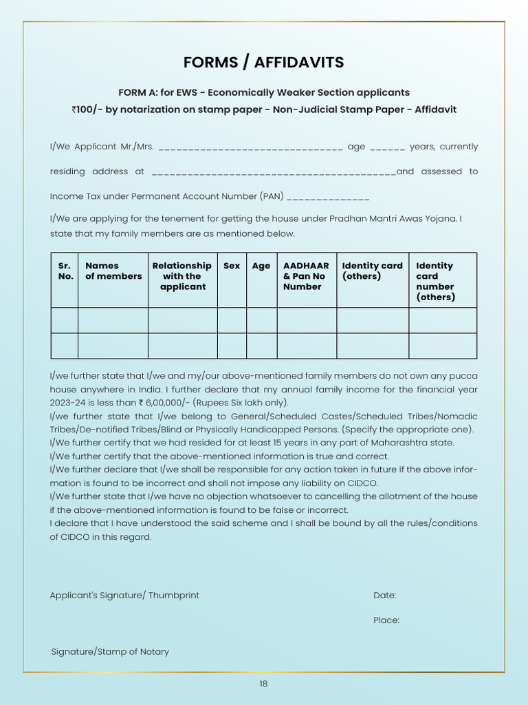 PMAY Application Undertaking Form | PDF