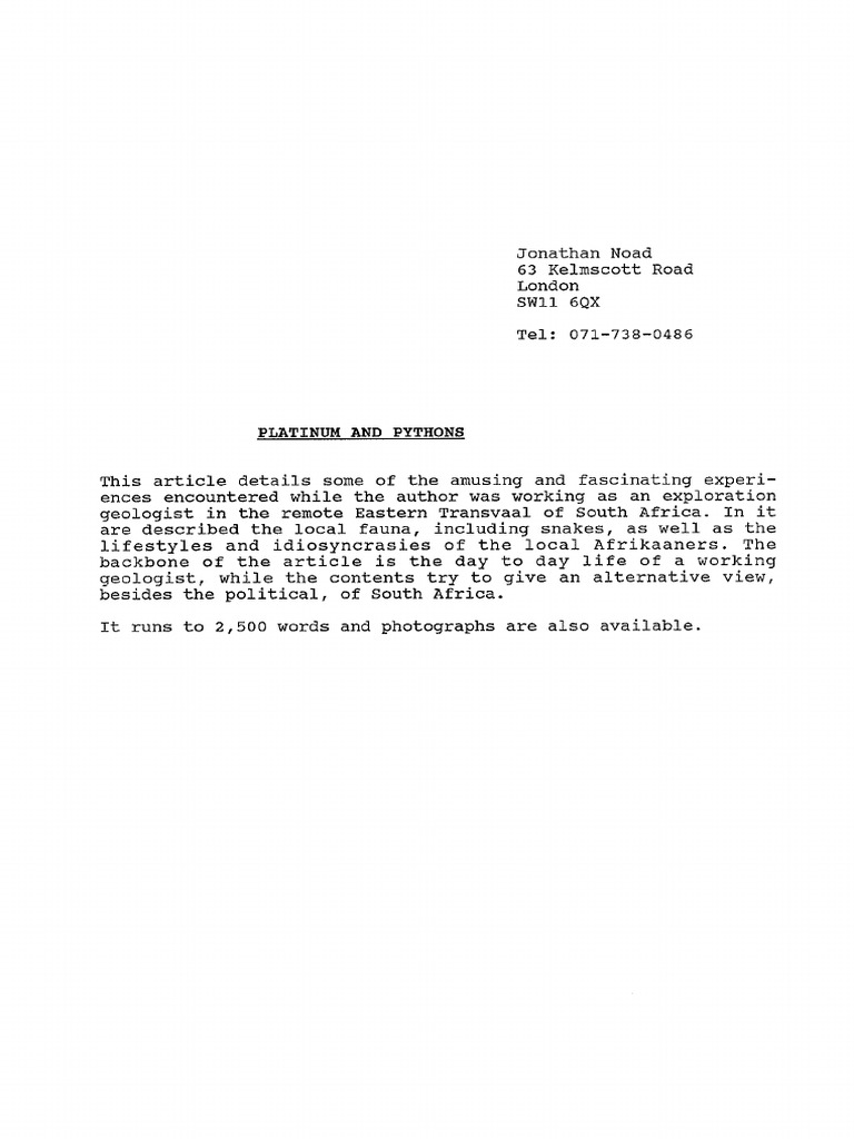 Platinum and Pythons Article | PDF