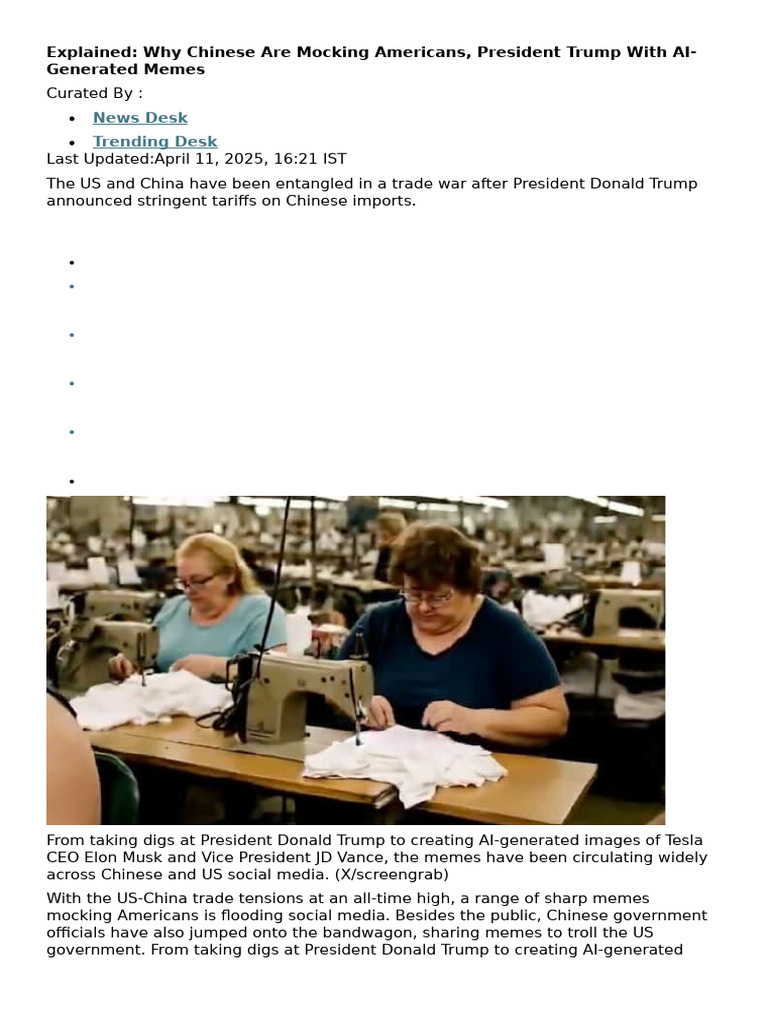 Explained - Why Chinese Are Mocking Americans On Tarrifs | PDF