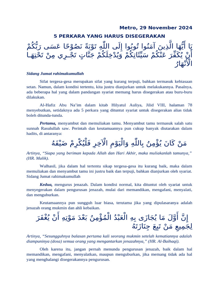 Lima Perkara yang Harus Disegerakan | PDF