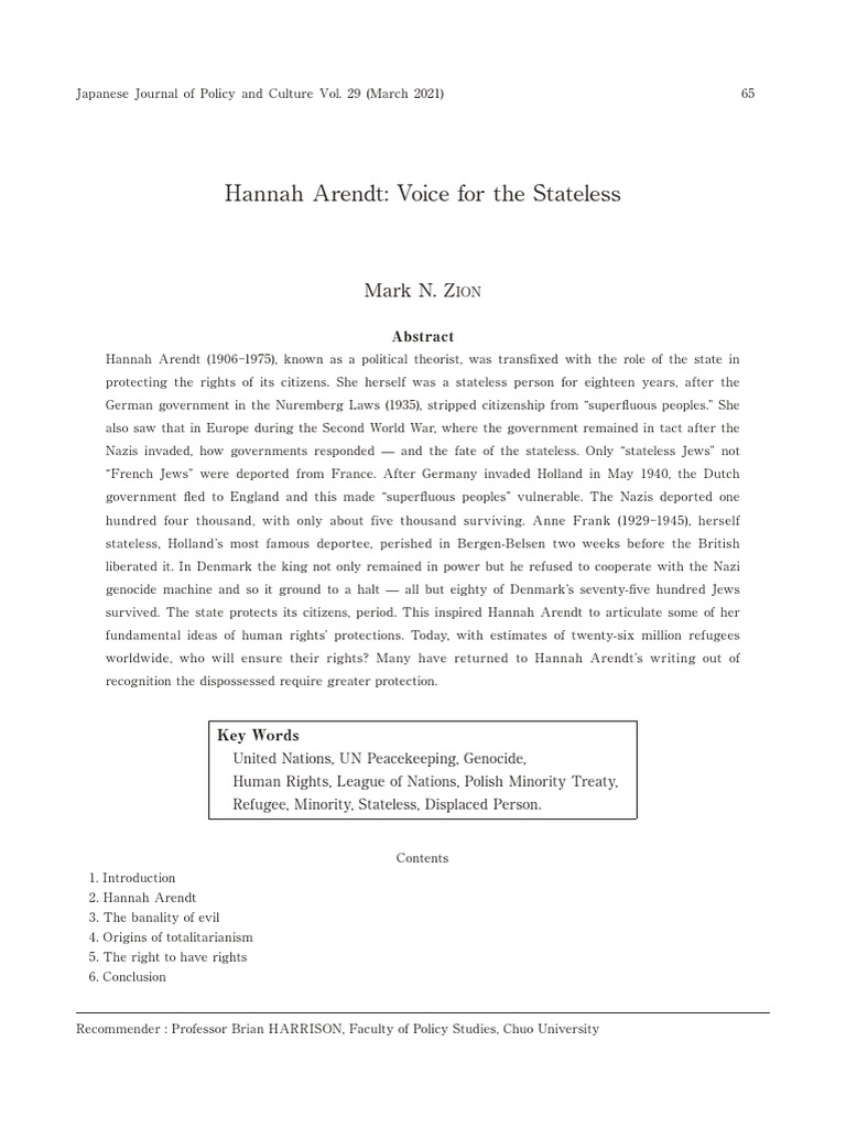 Hannah Arendt: Voice for the Stateless | PDF | Hannah Arendt | Adolf Eichmann