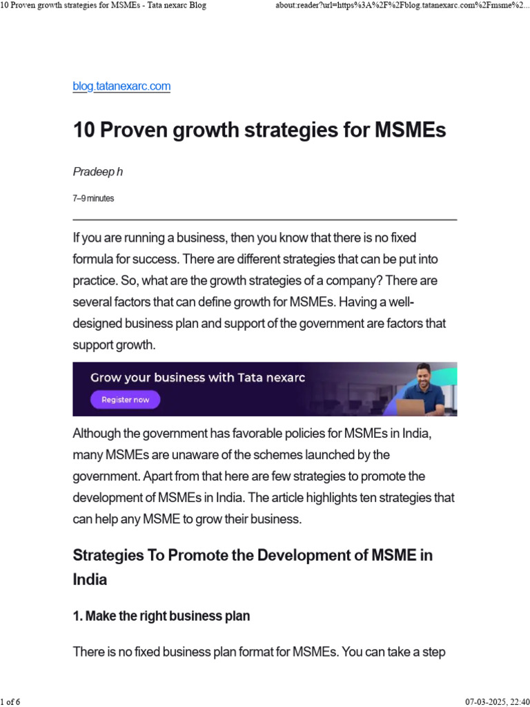 10 Proven Growth Strategies For MSMEs - Tata Nexarc Blog | PDF ...