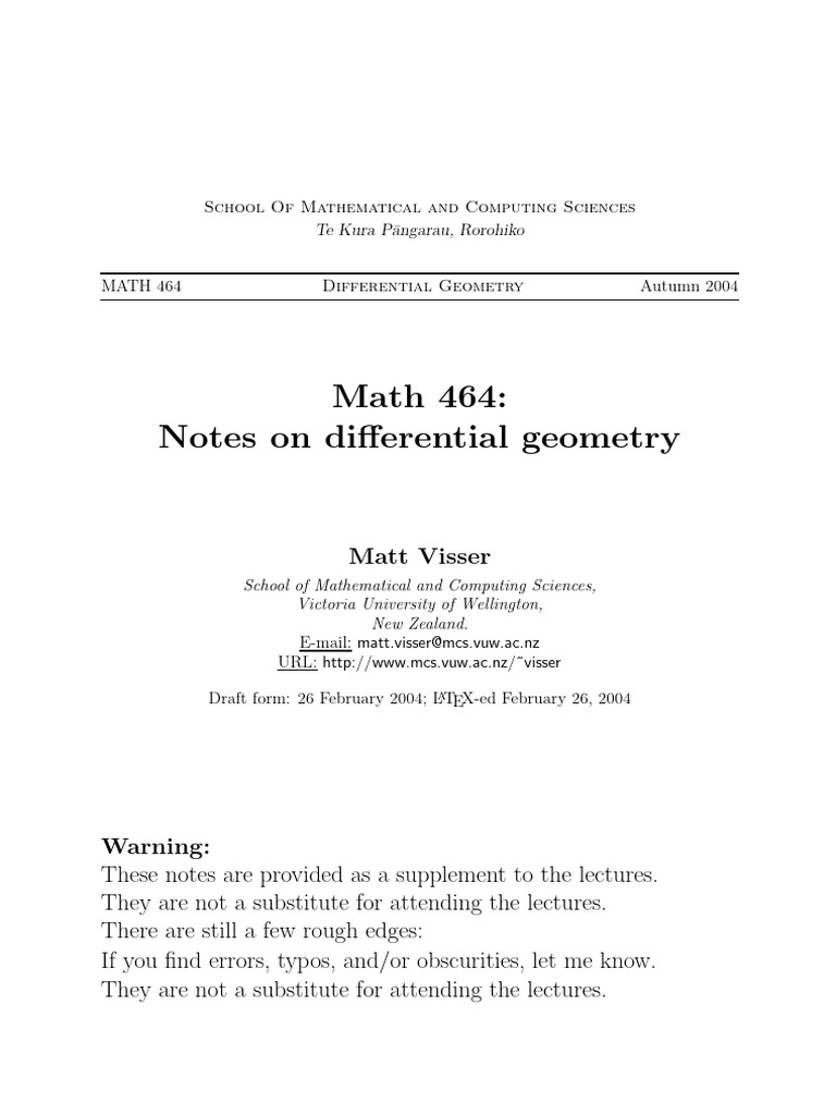 Visser - Notes On Differential Geometry, Victoria University of ...