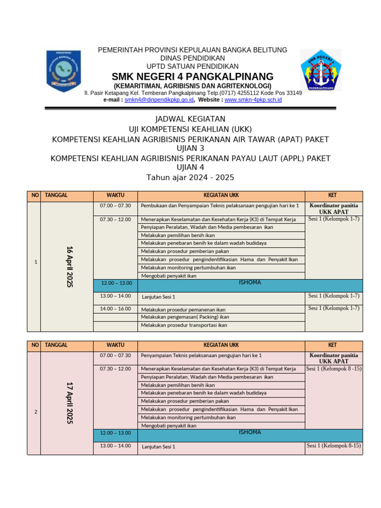 Jadwal Kegiatan Ukk 2025 | PDF