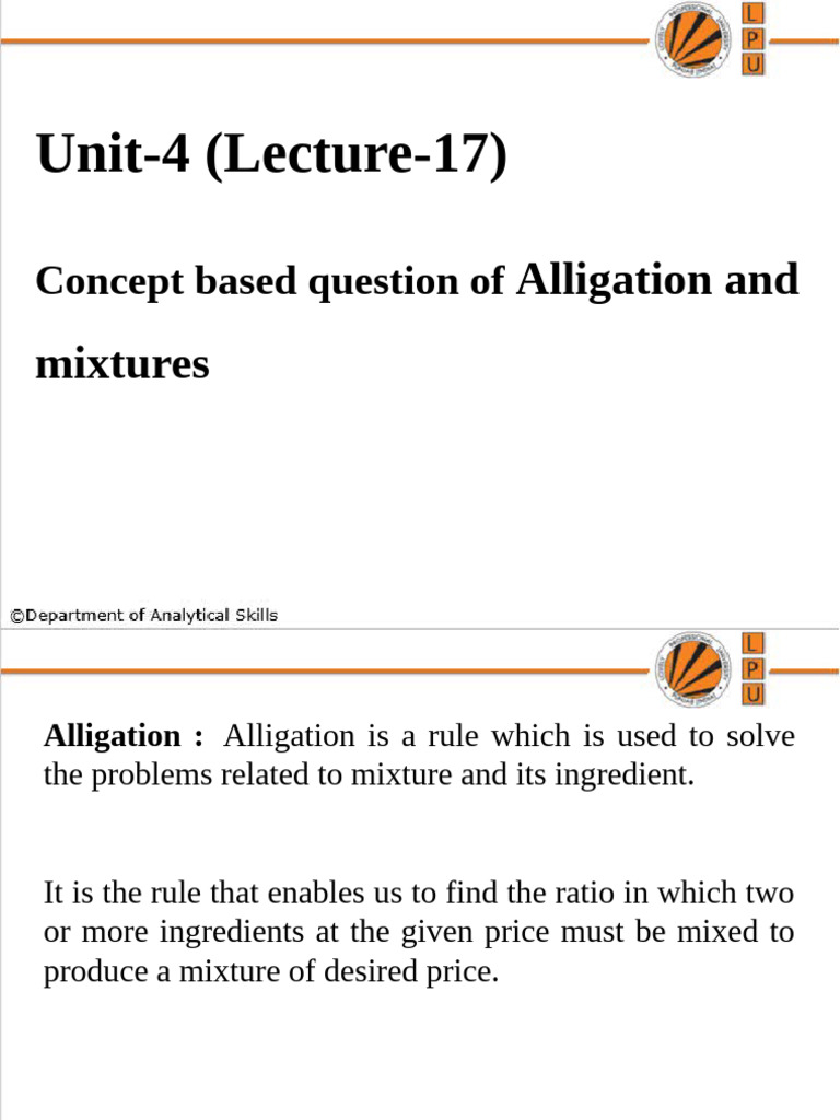 PEA-305 L17 Alligation & Mixture | PDF | Loans | Private Sector