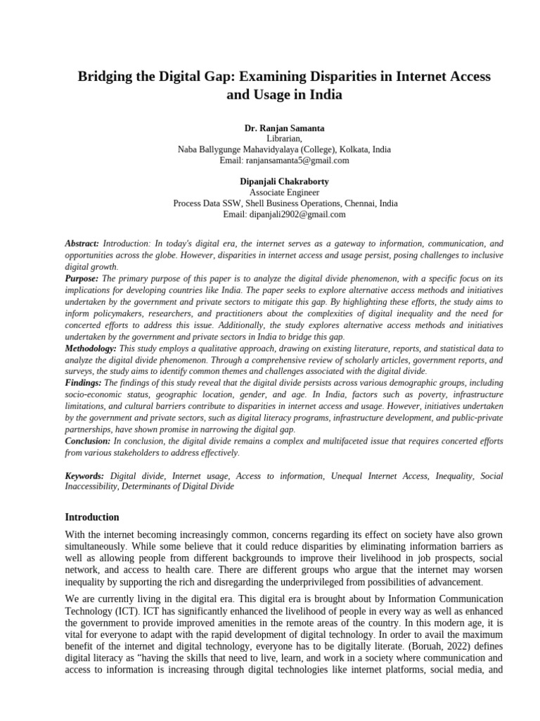 Bridging The Digital Gap Examining Disparities in Internet Access and Usage in India | PDF ...