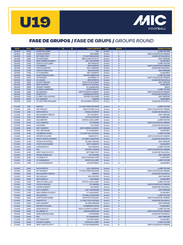 U19 Calendaris | PDF | Asociación de equipos de fútbol | Asociación de clubes de fútbol