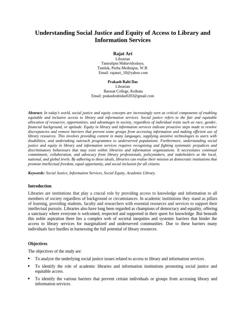 Understanding Social Justice and Equity of Access To Library and ...