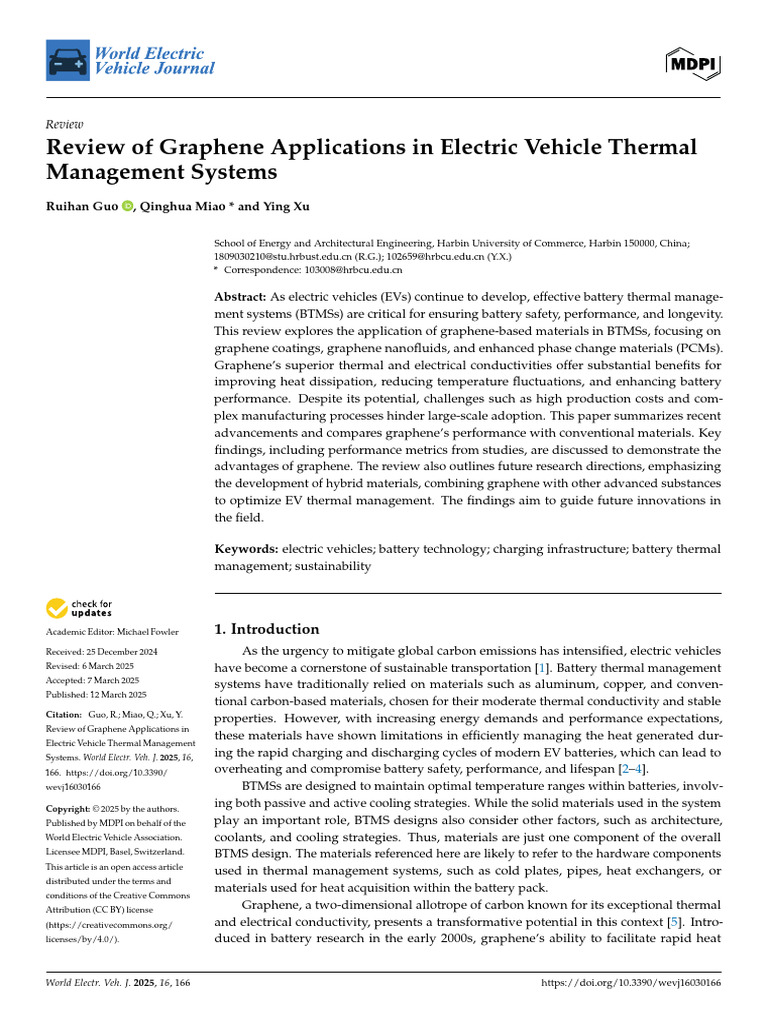 Review of Graphene Applications in Electric Vehicle Thermal Management ...