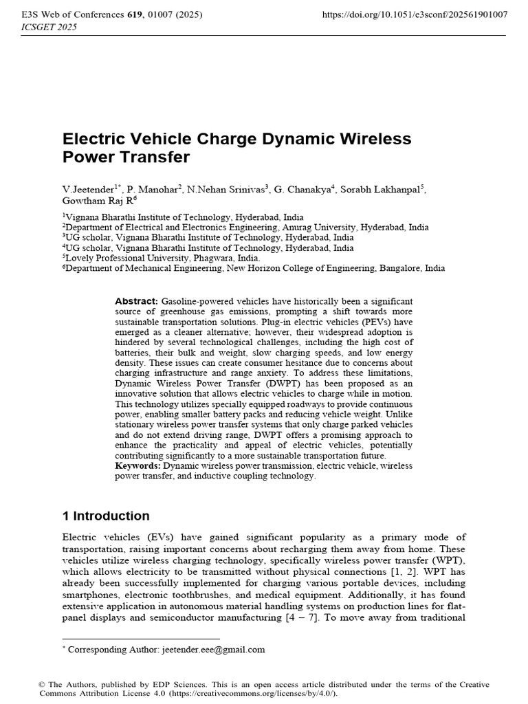 Electric Vehicle Charge Dynamic Wireless Power Transfer | PDF ...