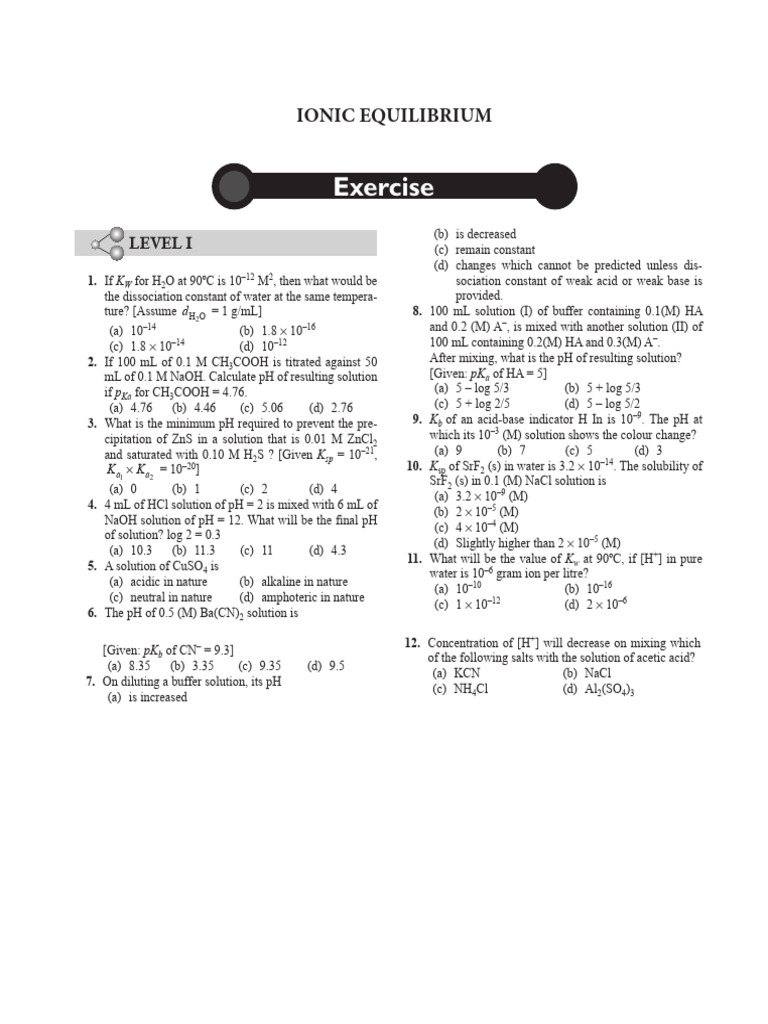 Ionic EQuilibrium Worksheets | PDF | Ph | Hydroxide