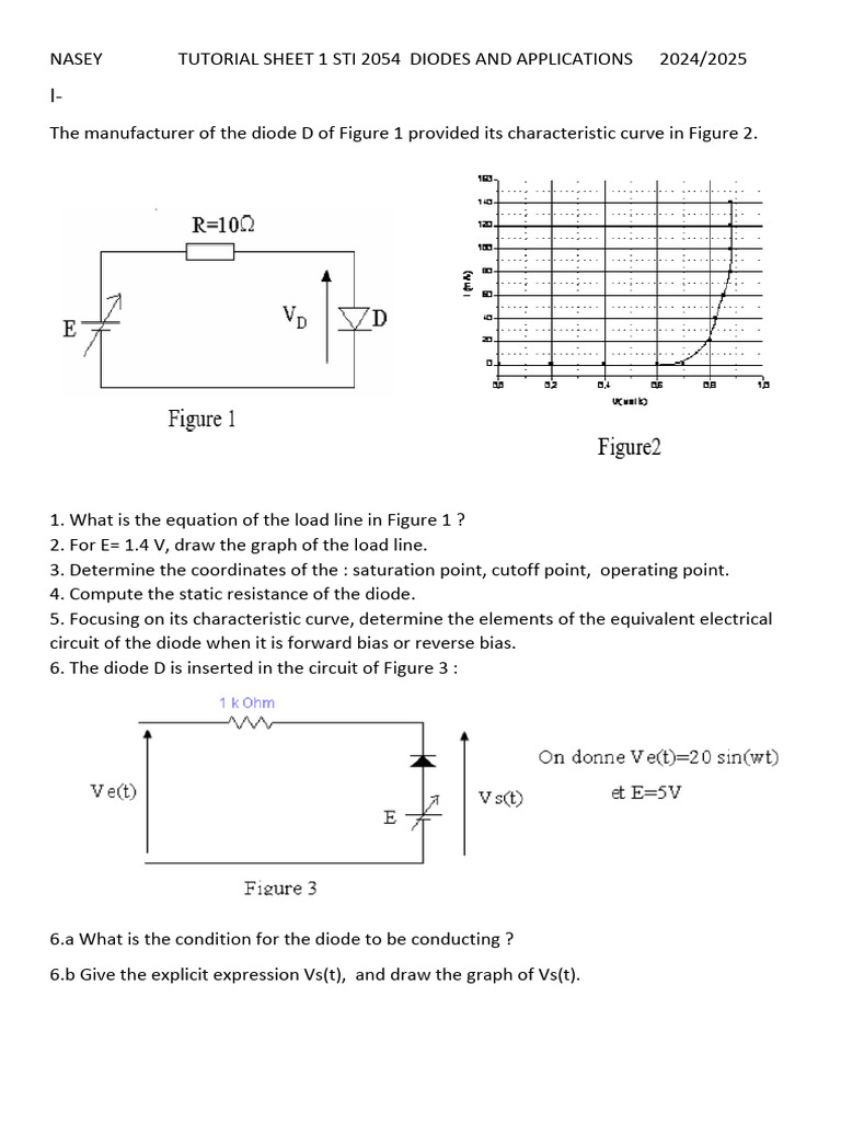 Tutorials Sheet No 1 Sti 20254 Nasey March 2025 | PDF | Diode ...