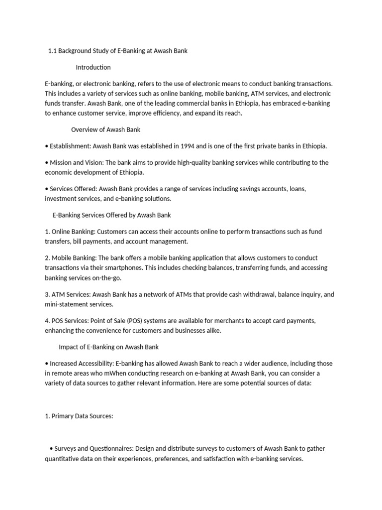 E-Banking Services at Awash Bank | PDF | Online Banking | Banks & Banking
