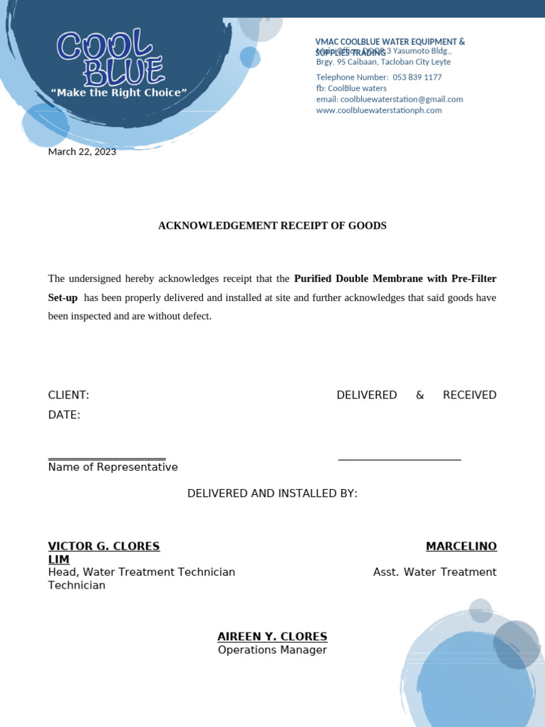 Acknowledgement Receipt On Goods Received | PDF